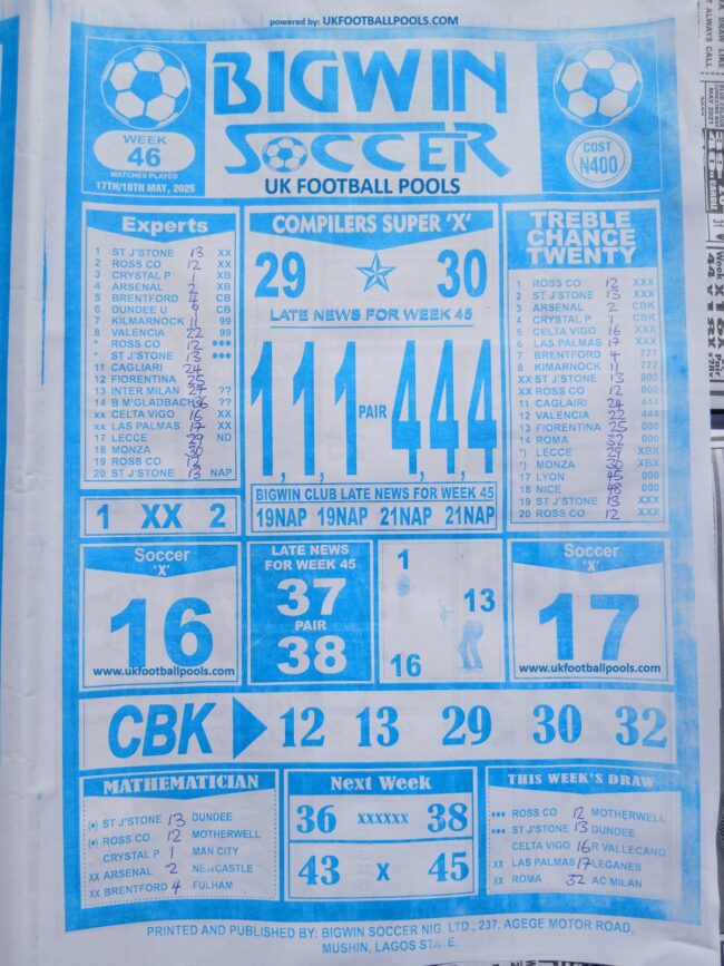 Week 46 Late News Pool Paper, Bigwin, Pools Telegraph Week 46 Late News Pool Paper, Bigwin, Pools Telegraph