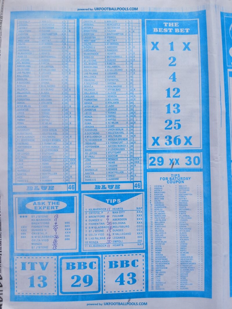 Week 46 Late News Pool Paper, Bigwin, Pools Telegraph Week 46 Late News Pool Paper, Bigwin, Pools Telegraph